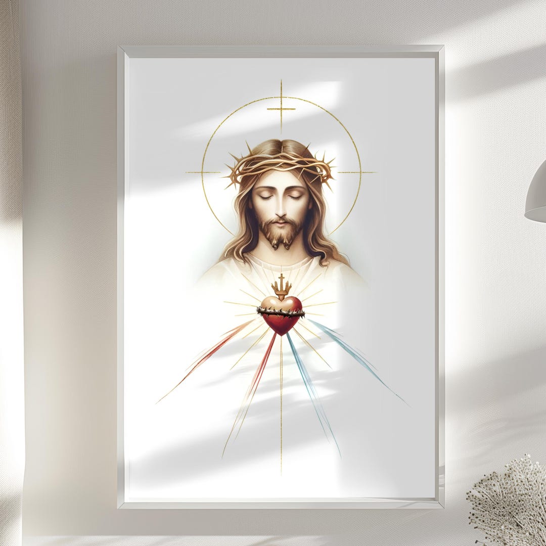 Sacred Heart of Jesus Divine Mercy Print, Watercolor Catholic Art ...
