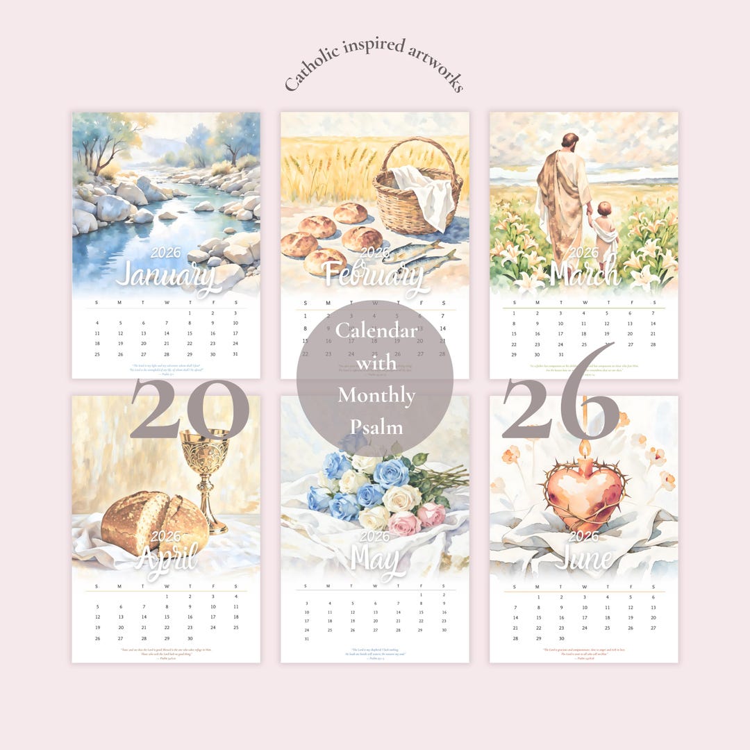 2026 Christian Printable Calendar • Monthly Psalms • Watercolor ...