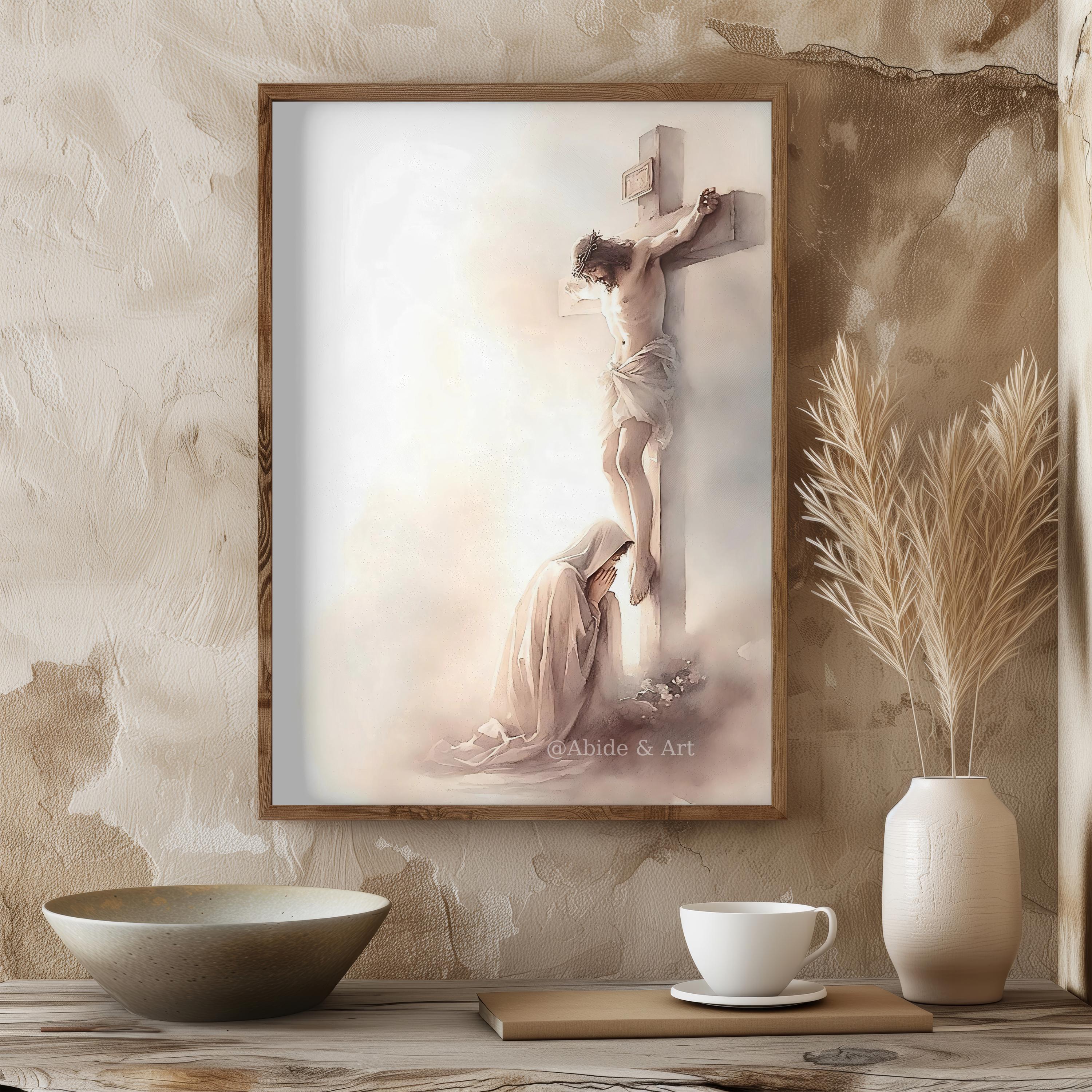 Mary Weeping at the Cross Catholic Good Friday Art, Minimalist ...