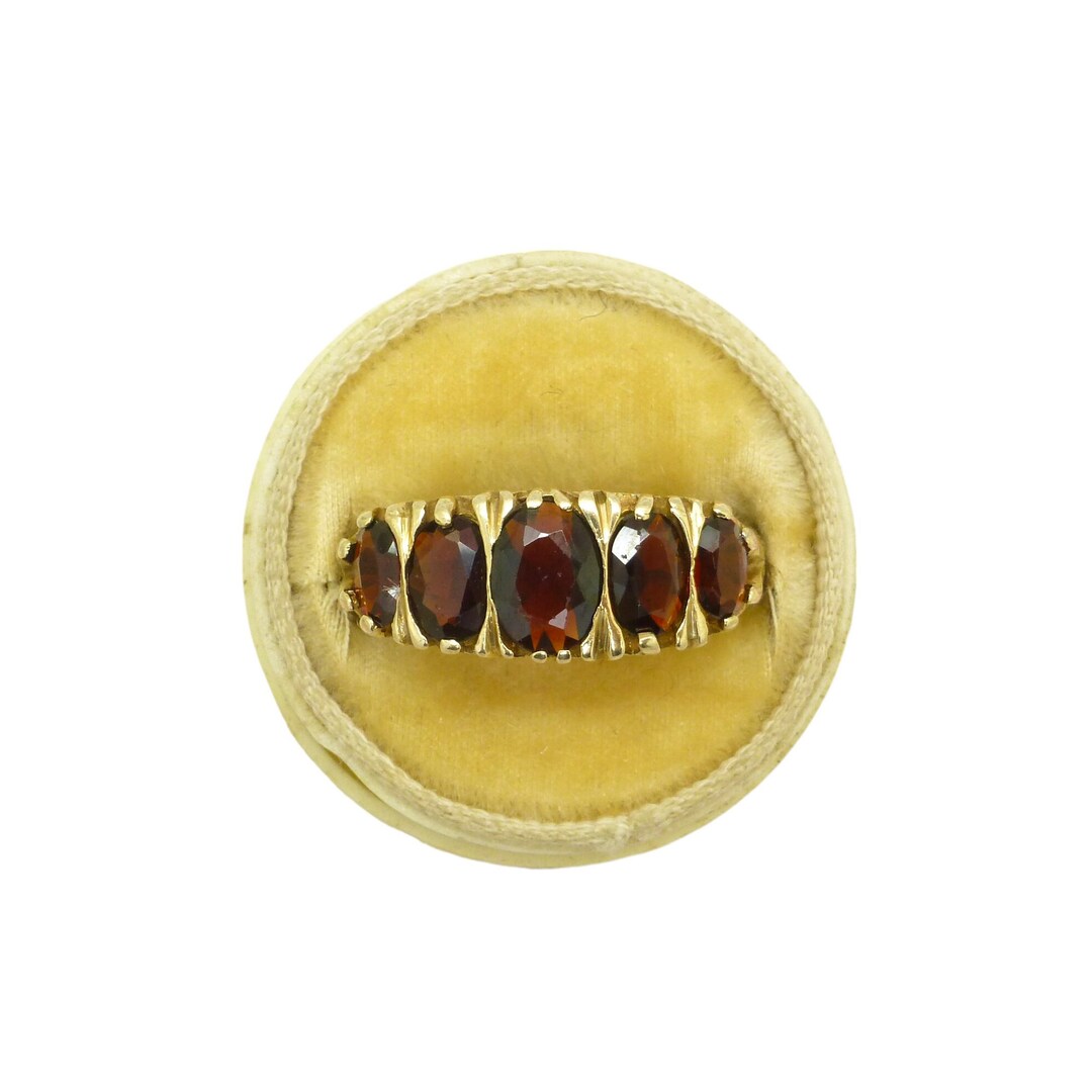 Vintage 9ct Gold Victorian Style Garnet Five Stone Ring Dated 1978 ...