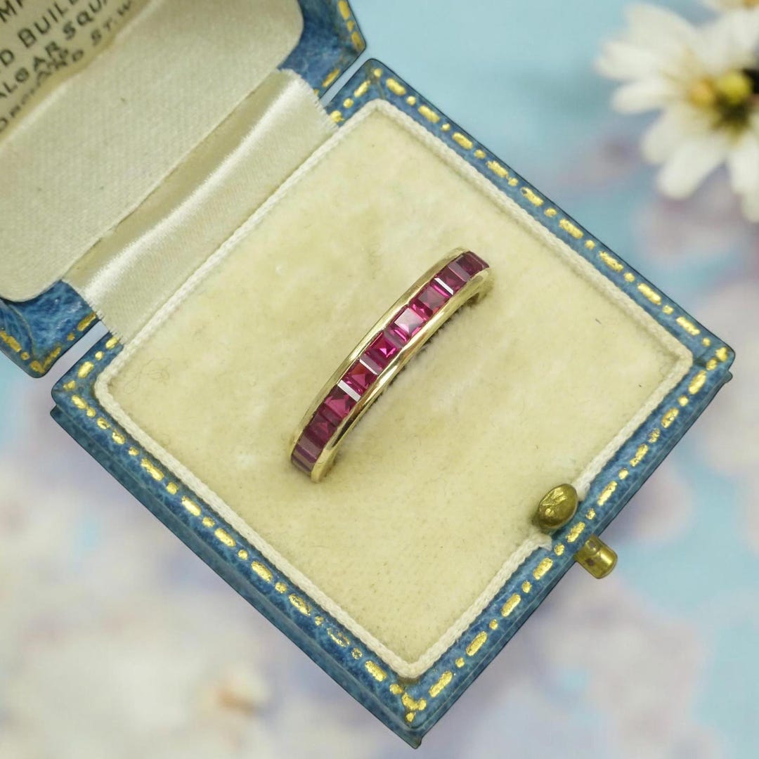 Vintage Art Deco Yellow Gold Step Cut Verneuil Ruby Full Eternity Band ...