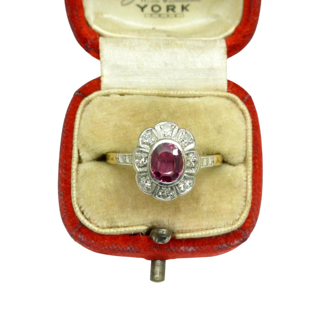 Vintage Art Deco Verneuil Ruby & Diamond 18ct Platinum Cluster Ring ...