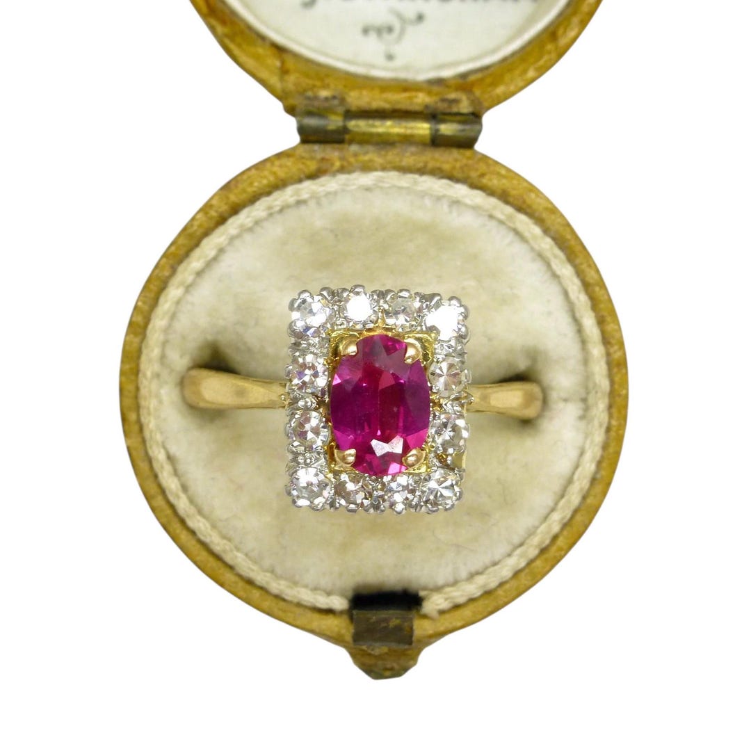 Vintage Verneuil Ruby & Diamond Cluster Ring ~ 18ct Platinum - Etsy