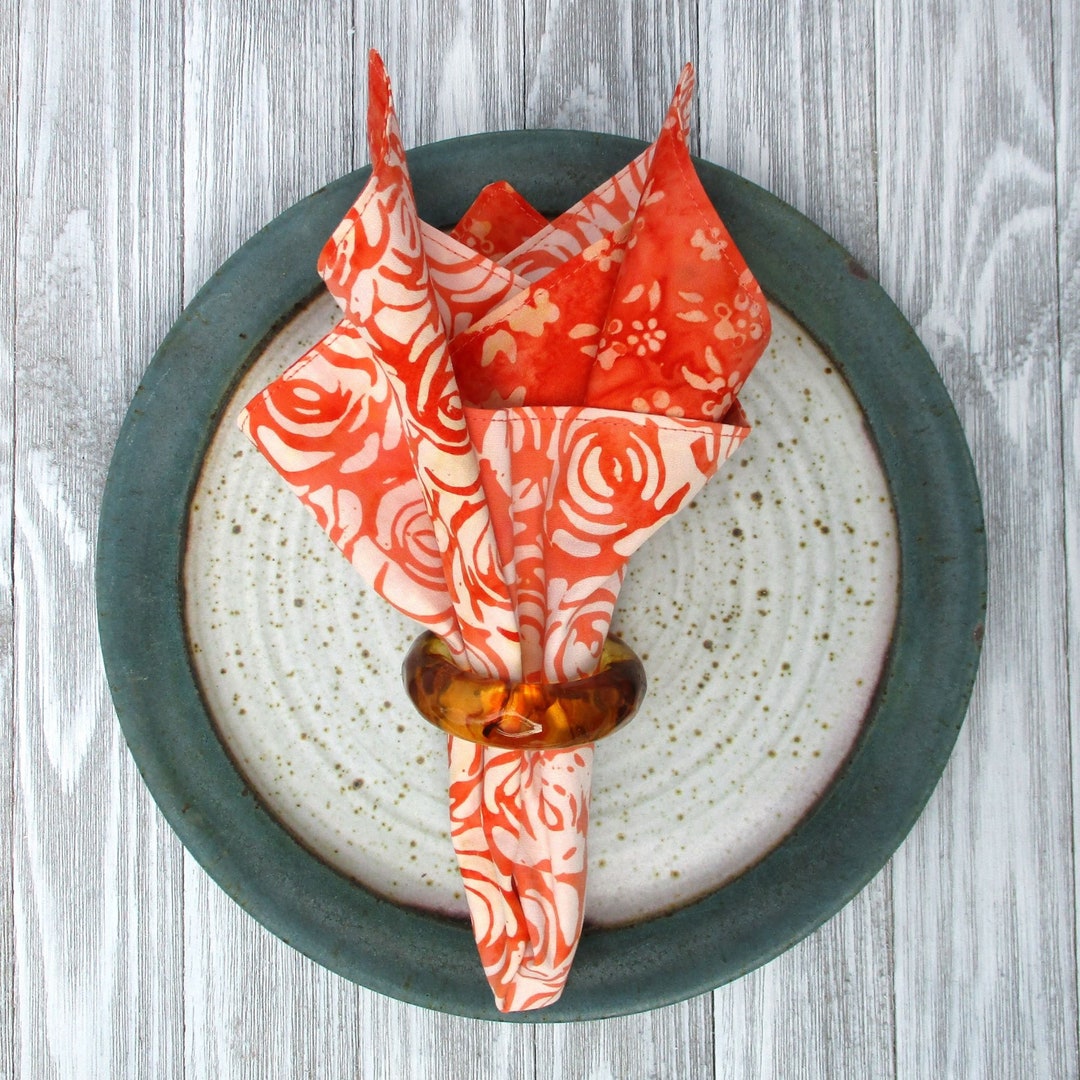 Orange Batik Reversible Napkins Summer Into Fall Table Linens Set of 4 ...