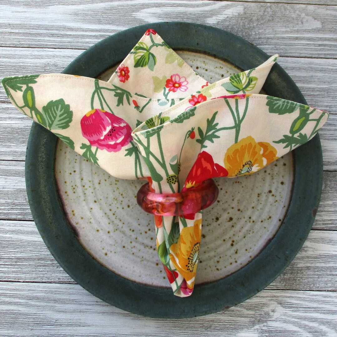 Cotton Poppy Napkins, Reversible Table Linens, Set of 4 - Etsy