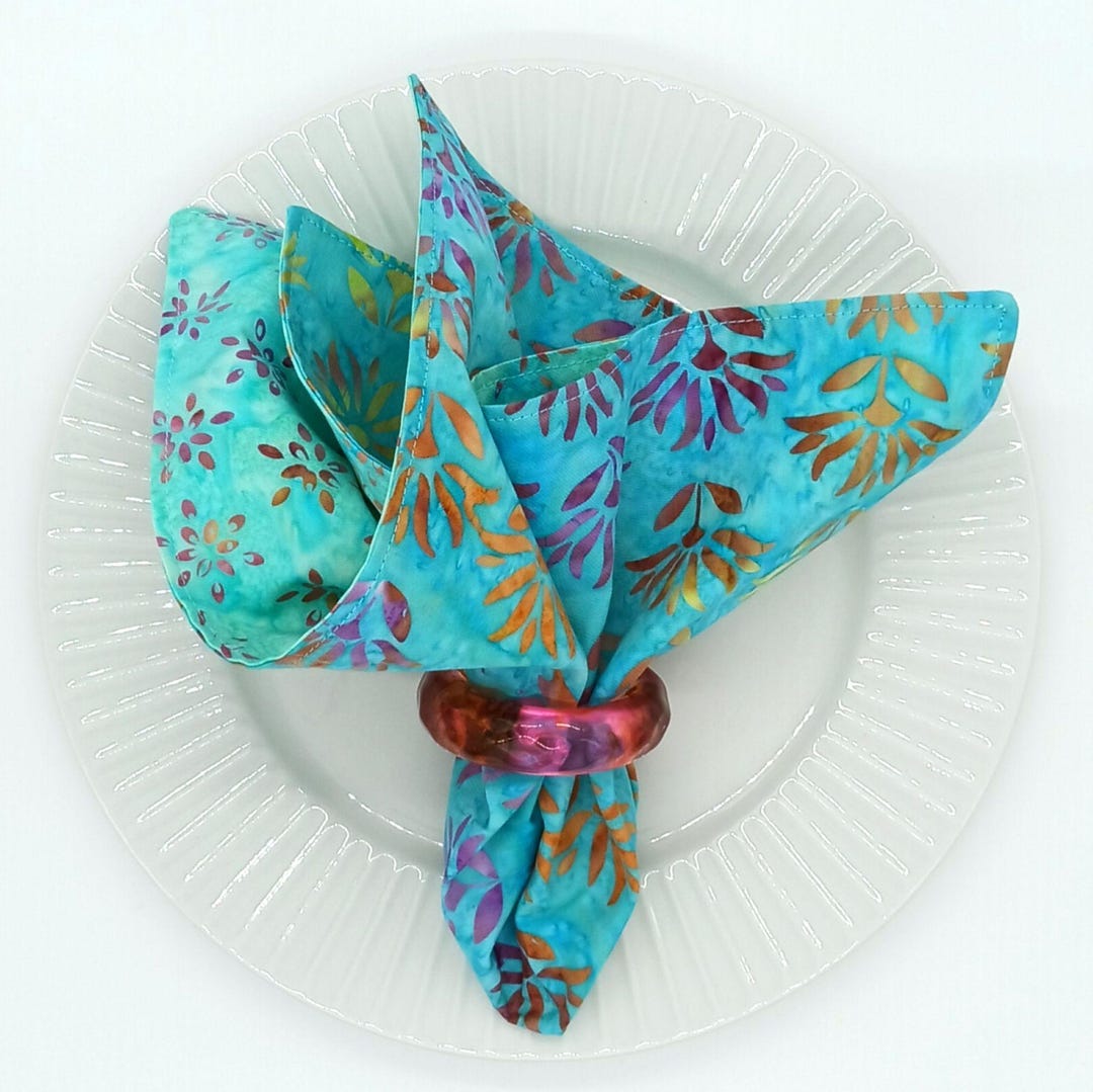 Lotus Batik Napkins, Reversible Aqua Blue Table Linens - Set of 4 - Etsy