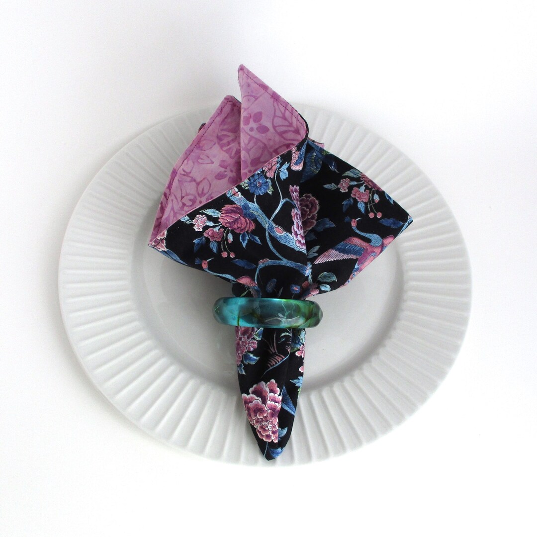 Berry Pink and Black Reversible Napkins Exotic Garden and Batik Table ...