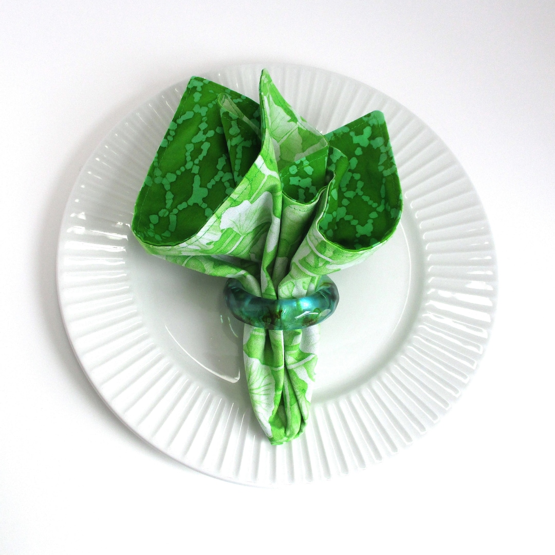 Green Reversible Napkins Waterlily and Batik Table Linens Set of 4 - Etsy