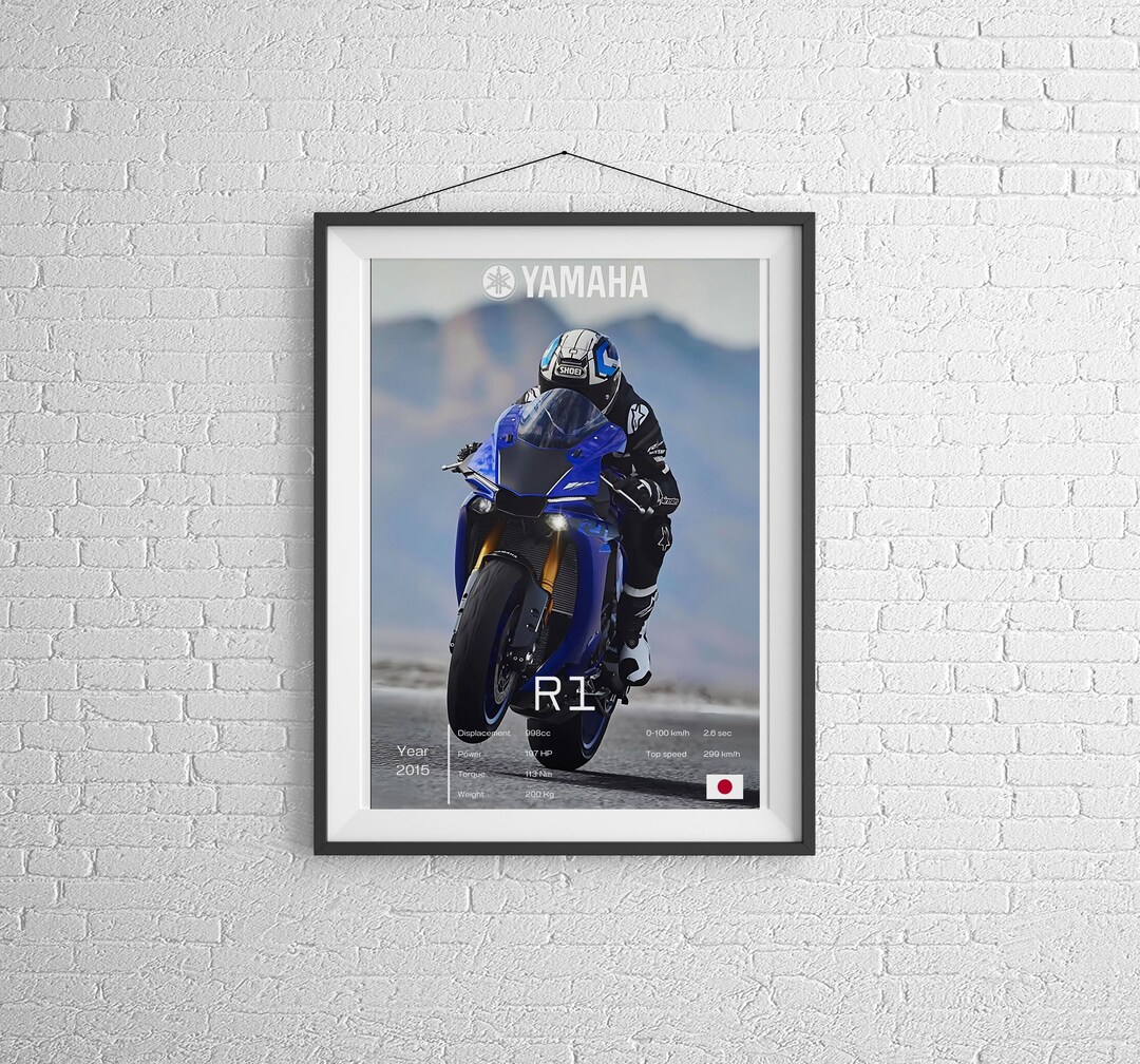 YAMAHA R1M 2015 blue Motorcycle Wall Deco Motor Line Art for A ...