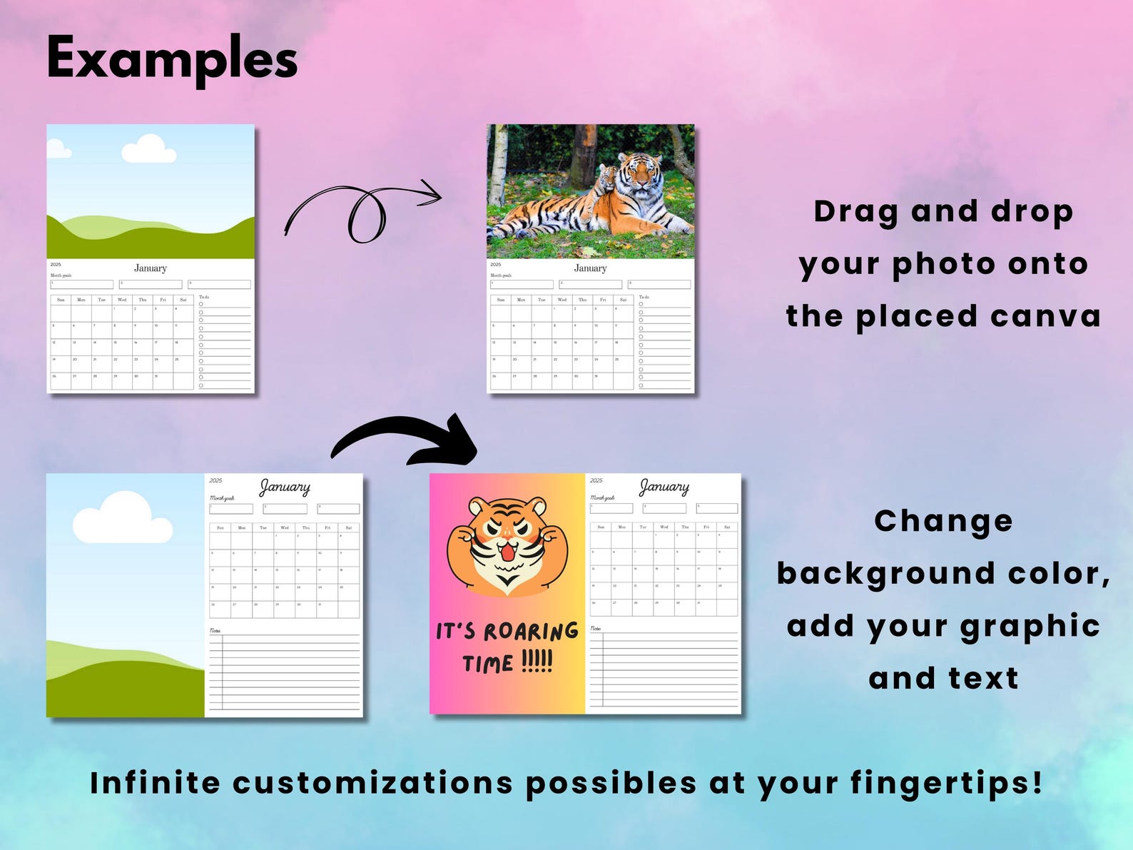 26 Editable Printable Digital Monthly 2025 Landscape Calendar Canva ...