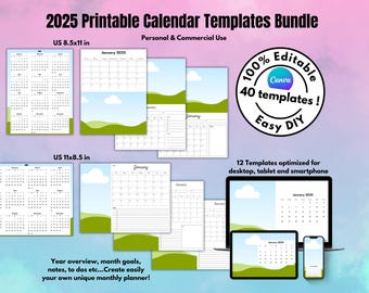 26 Editable Printable Digital Monthly 2025 Landscape Calendar Canva ...