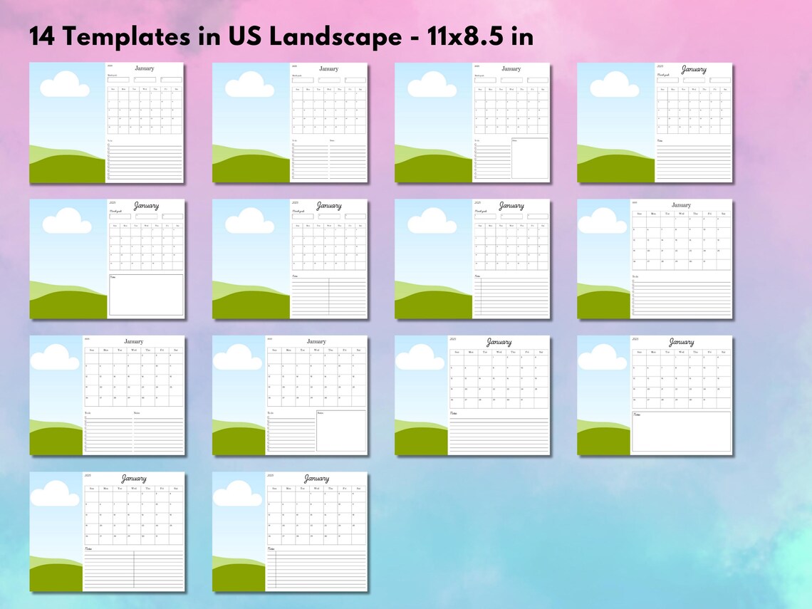 26 Editable Printable Digital Monthly 2025 Landscape Calendar Canva ...