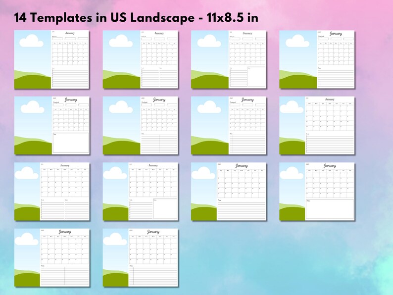 26 Editable Printable Digital Monthly 2025 Landscape Calendar Canva ...