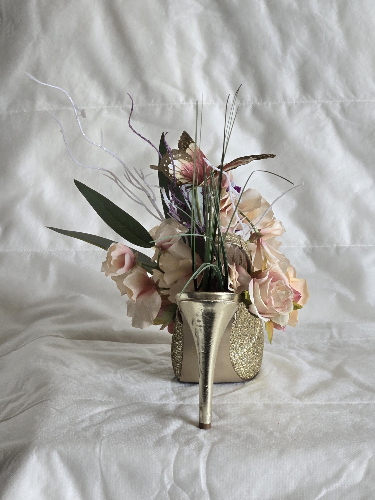Sparkly Golden Heel With Roses and Sweet Peas - Etsy