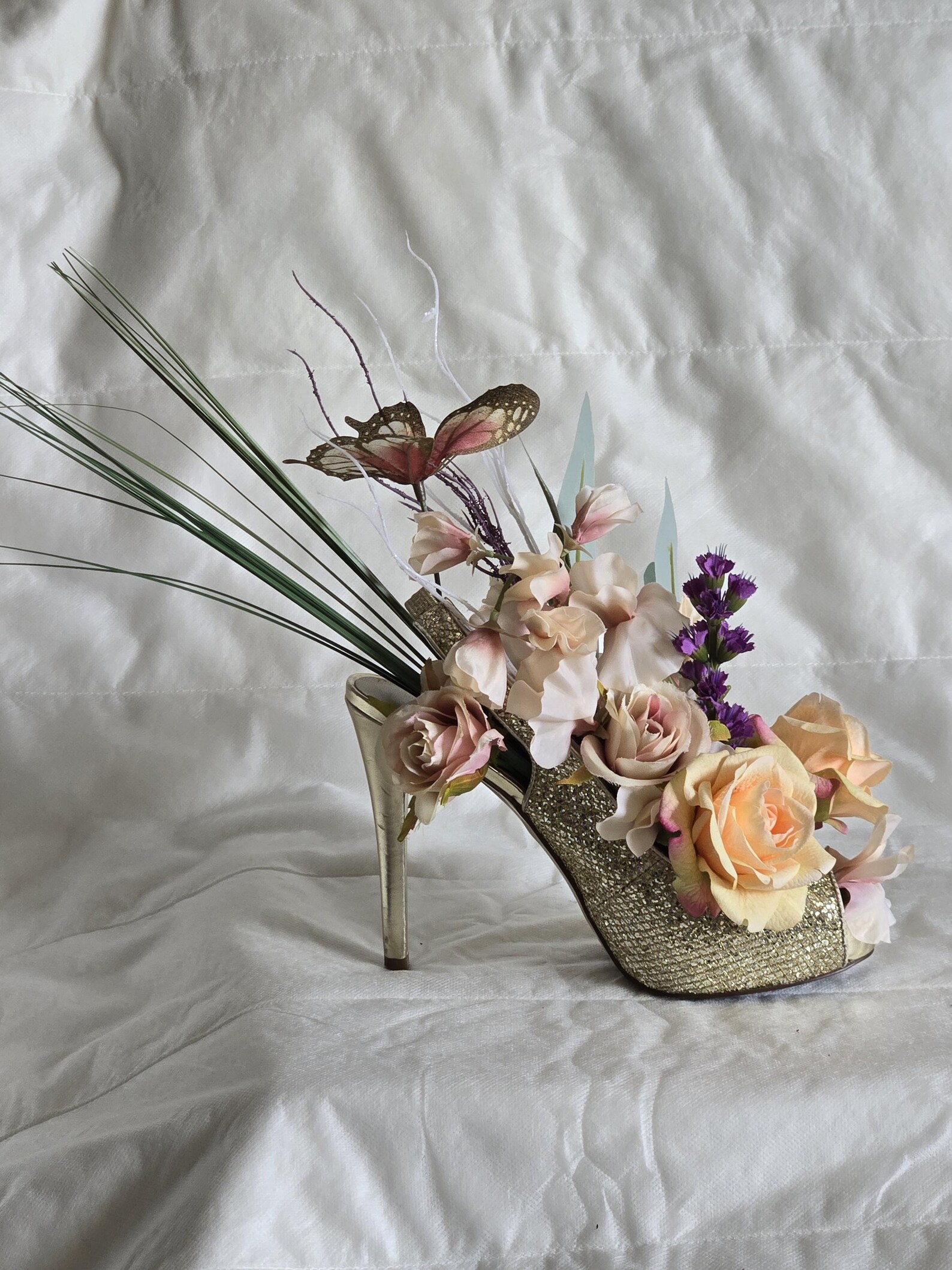 Sparkly Golden Heel With Roses and Sweet Peas - Etsy