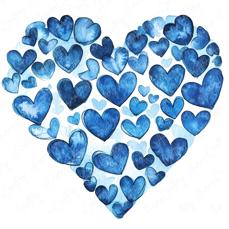 14 Watercolor Blue Heart Clipart, Blue Love Heart Illustrations for ...