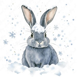 10 Watercolor Winter Rabbit Clipart, Woodland Bunny Clipart, Snowy ...