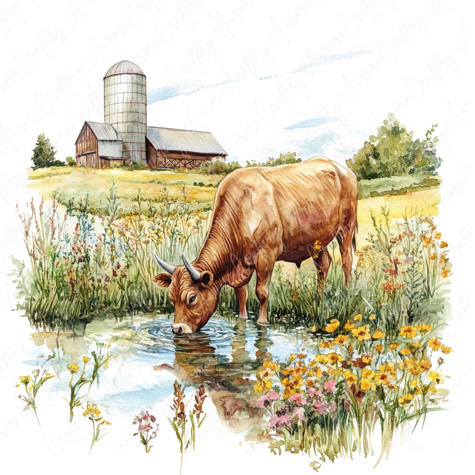 19 Ox Farm Watercolor Clipart, Watercolor Ox Farm Clipart, Cute Farm ...