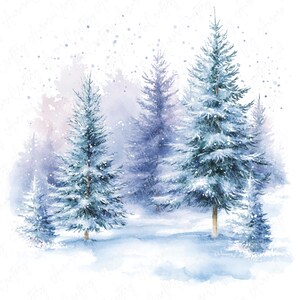 8 Watercolor Winter Tree Clipart, Snowy Forest Landscape Clipart ...