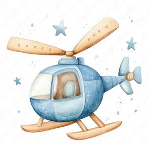 14 Baby Blue Helicopter and Airplane Clipart, Aviation-themed Baby ...