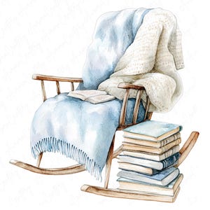 8 Watercolor Winter Rocking Chair Clipart, Cozy Chair Clipart, Reading ...