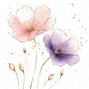 16 Purple and Pink Watercolor Floral Clipart Bundle, Soft & Dreamy ...