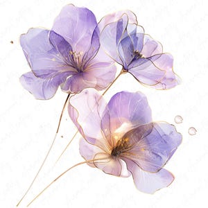 12 Abstract Purple Watercolor Floral Clipart Bundle, Soft Purple ...