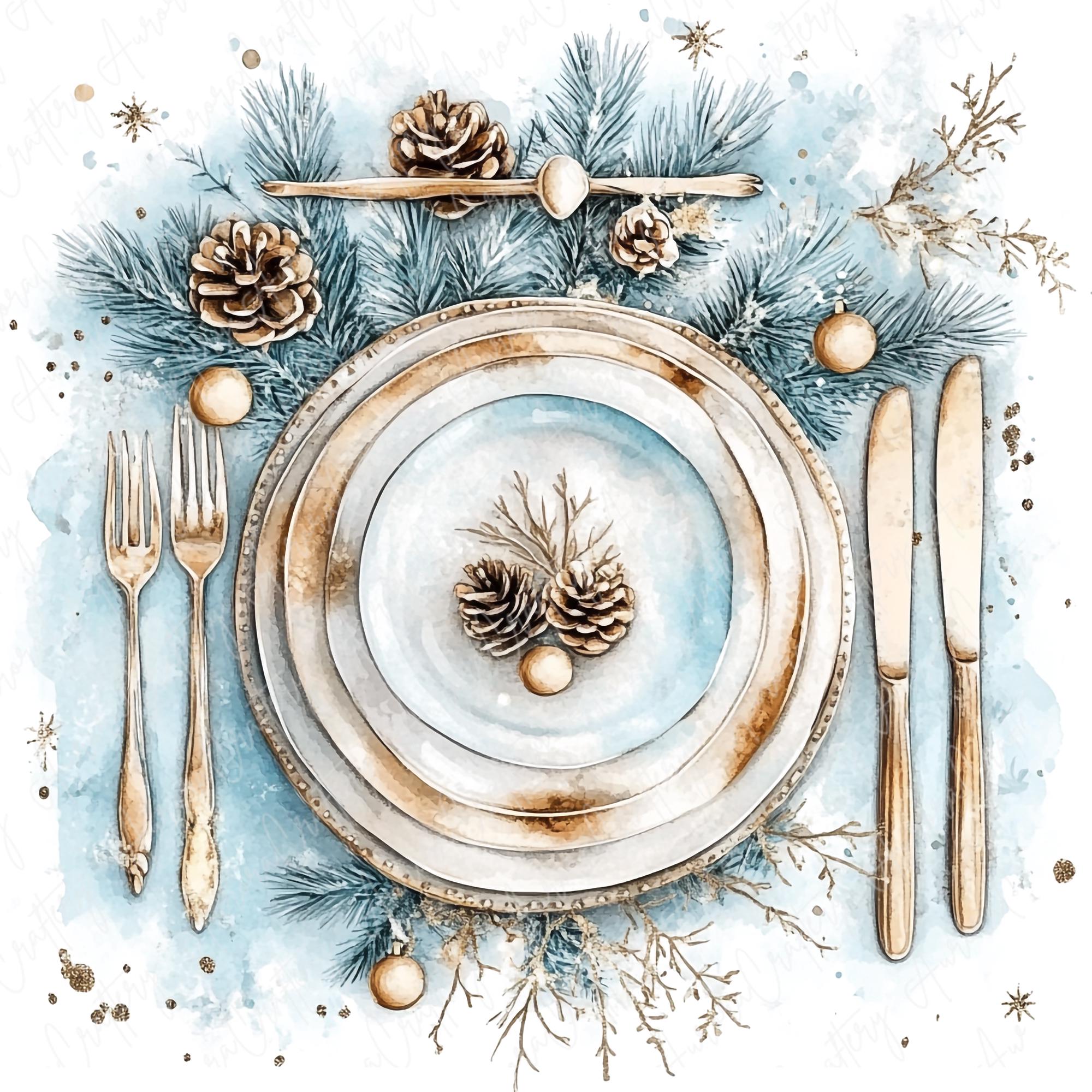 10 Watercolor Winter Dining Table Clipart, Festive Dinner Clipart ...