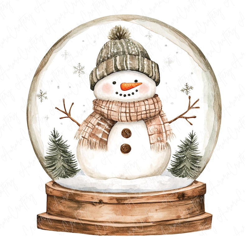 6 Festive Snowman Snow Globe Clipart, Snow Winter Globe, Festive Winter ...