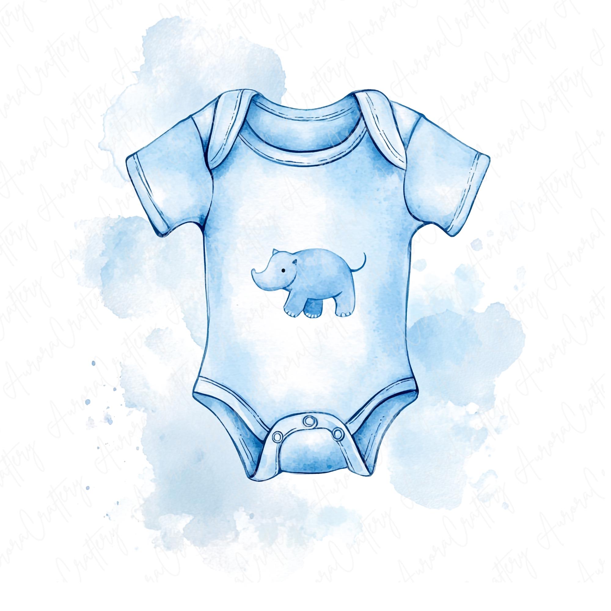 9 Blue Baby Onesie Clipart Set Cute Watercolor Baby Boy Clothes, It's a ...