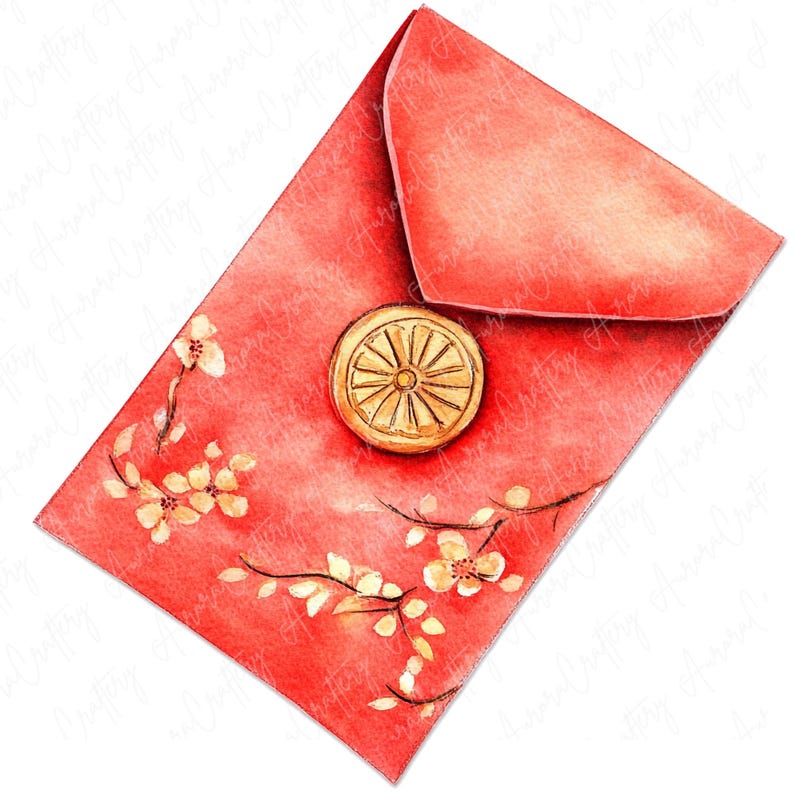 7 Watercolor Red Envelopes Clipart, Chinese New Year Clipart ...