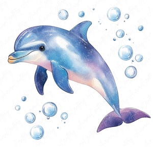 9 Watercolor Dolphin Clipart, Ocean Clipart, Cute Dolphin Clipart ...
