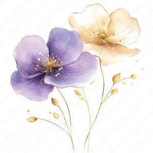 14 Purple and Gold Watercolor Floral Clipart Bundle, Luxurious Purple ...