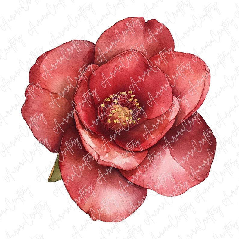 4 Watercolor Camellia Clipart, Pink and Red Floral Illustrations ...