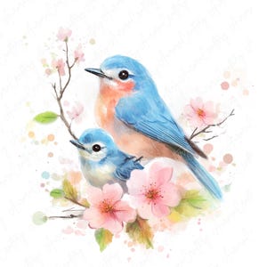 13 Watercolor Bluebird Clipart, Spring Blue Bird Clipart, Floral Bird ...