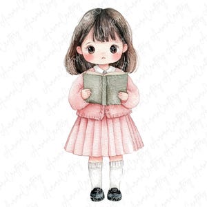 7 Watercolor Girls Clipart, School Girls Clipart, Pastel Fashion Girl ...