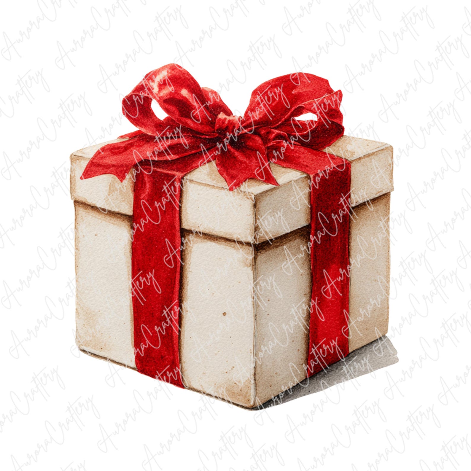 7 Watercolor Gift Box Clipart, Present Boxes With Red Ribbons, Holiday ...
