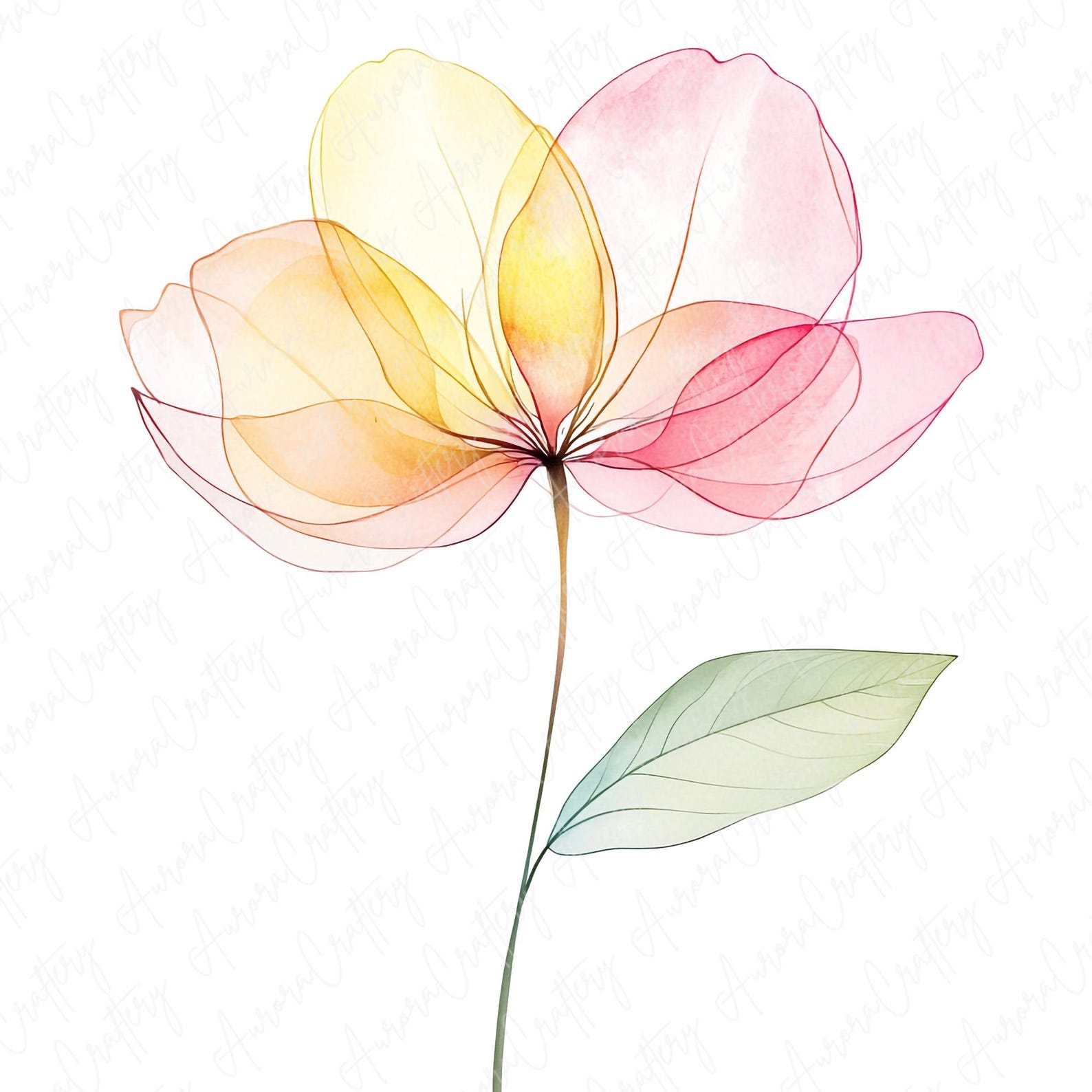 12 Soft Vibes Watercolor Floral Clipart Bundle, Pastel Pink and Yellow ...