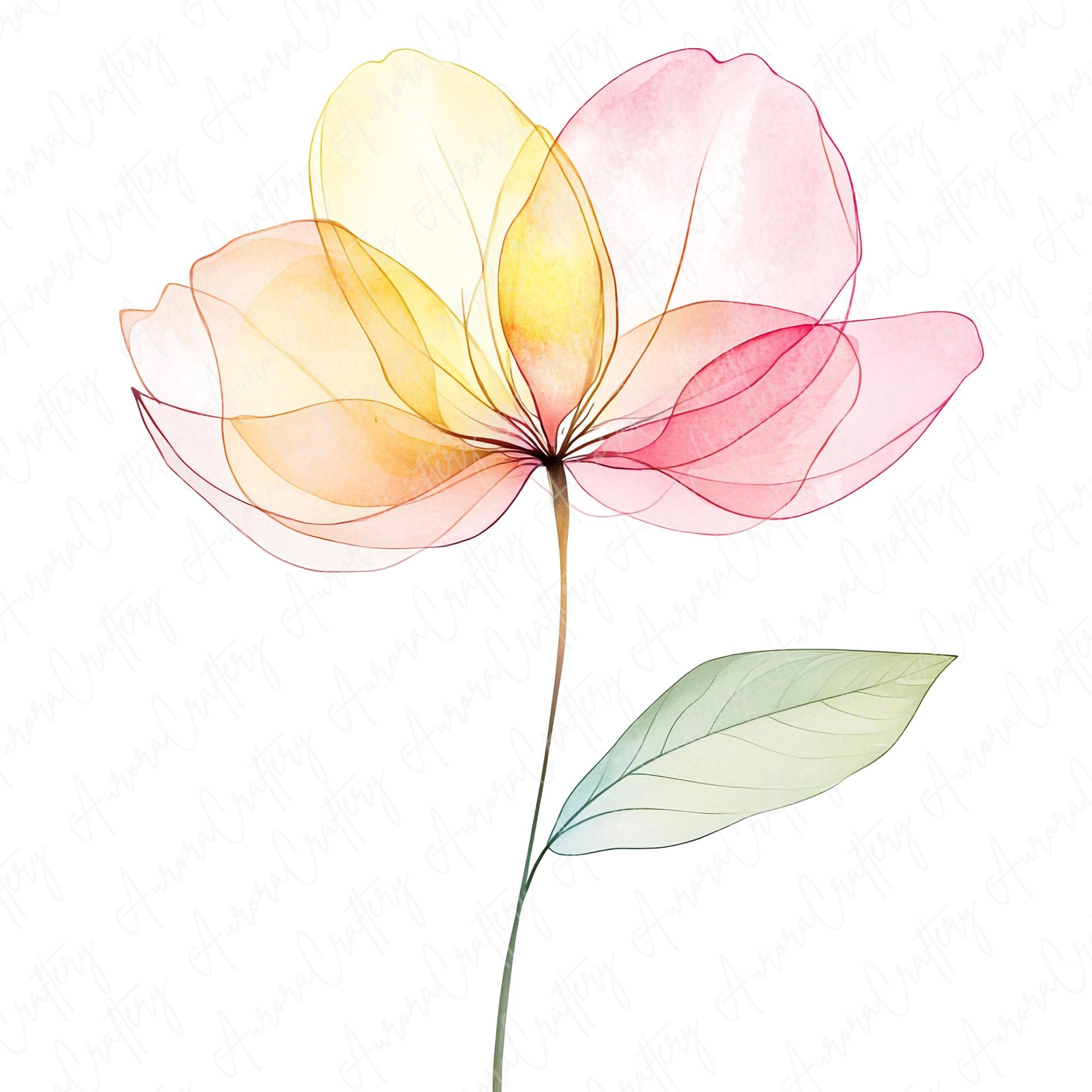 12 Soft Vibes Watercolor Floral Clipart Bundle, Pastel Pink and Yellow ...