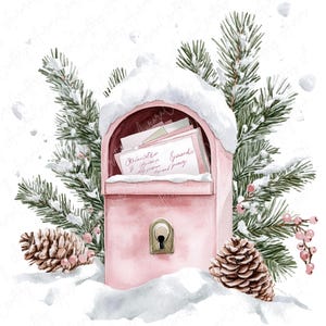 8 Pink Mailbox Winter Clipart, Winter Letters Clipart, Festive Mailbox ...