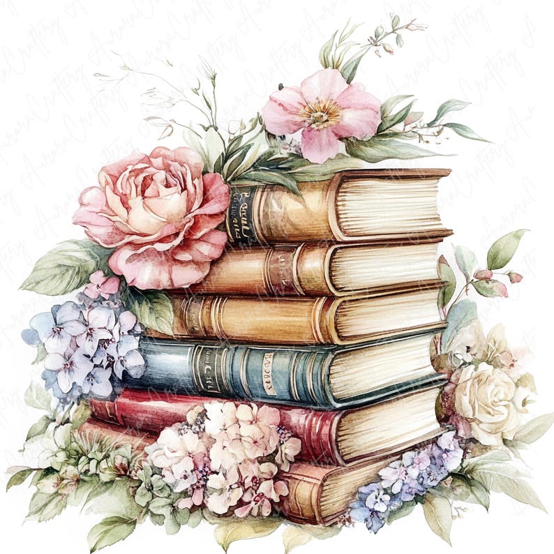 11 Watercolor Floral Books Clipart, Floral Book Clipart, Book Lover ...