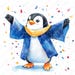 8 Watercolor Graduation Penguin Clipart, Penguins in Blue Gowns and ...