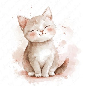 13 Watercolor Cute Cat Clipart, Whimsical Cat, Cute Kitten Clipart for ...
