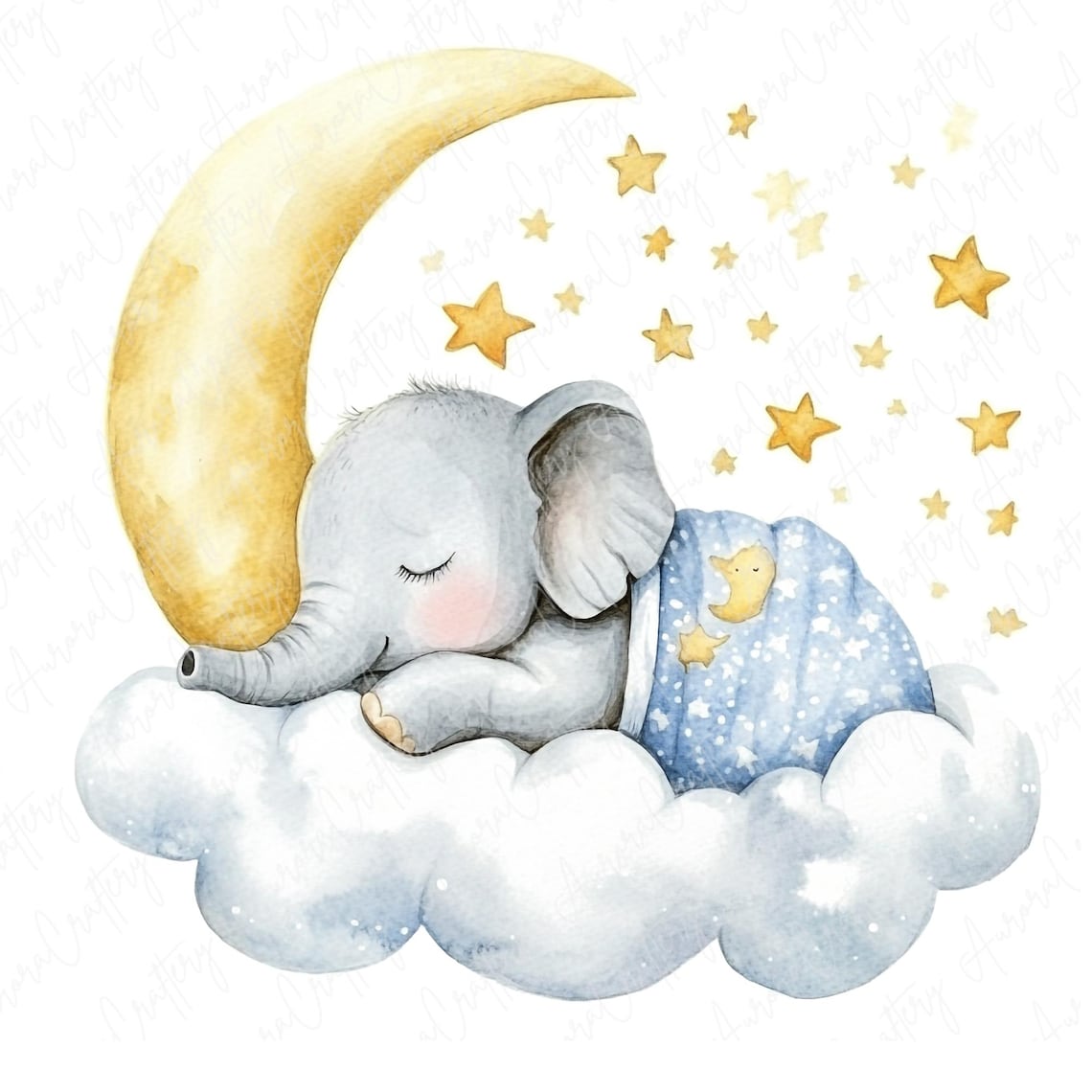 6 Watercolor Sleepy Baby Elephant Clipart Nursery Clipart Baby Shower ...