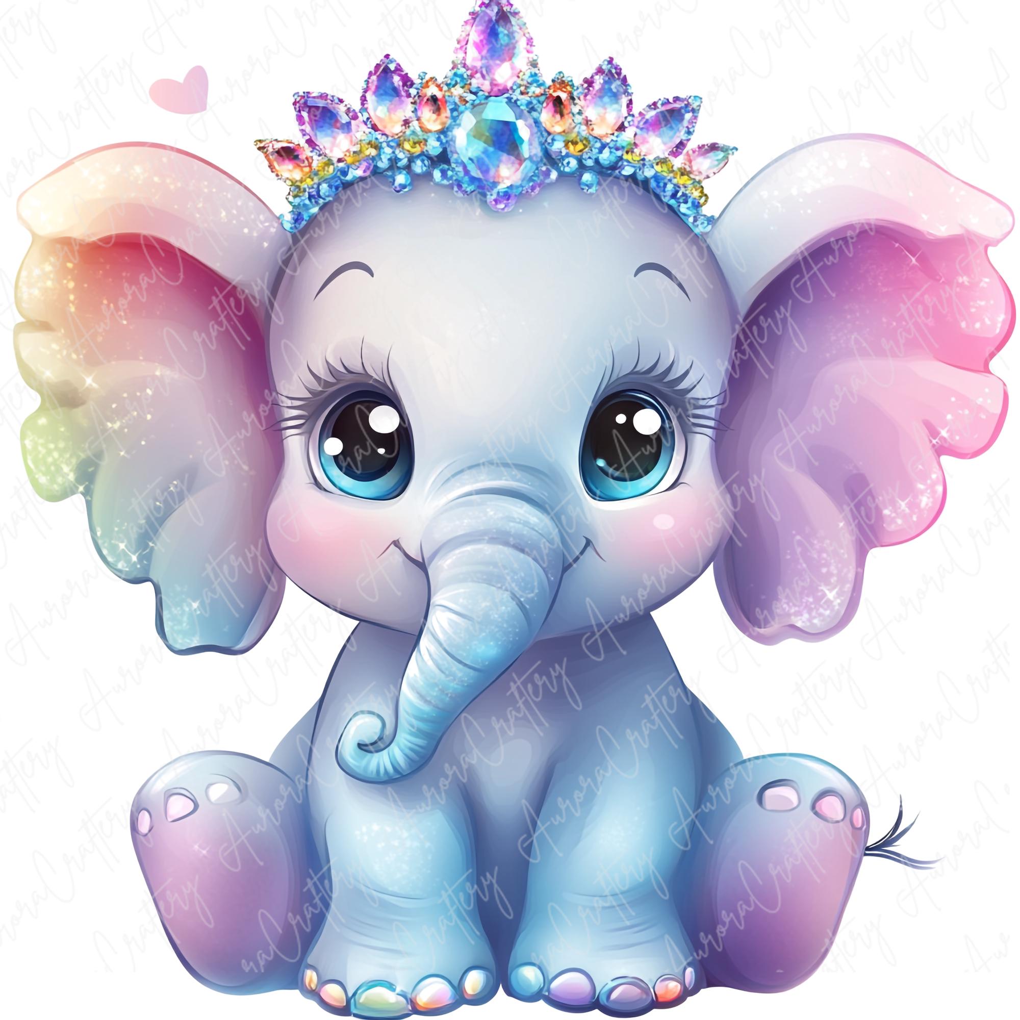 9 Watercolor Baby Elephant Princess Clipart | Cute, Colorful Elephants ...