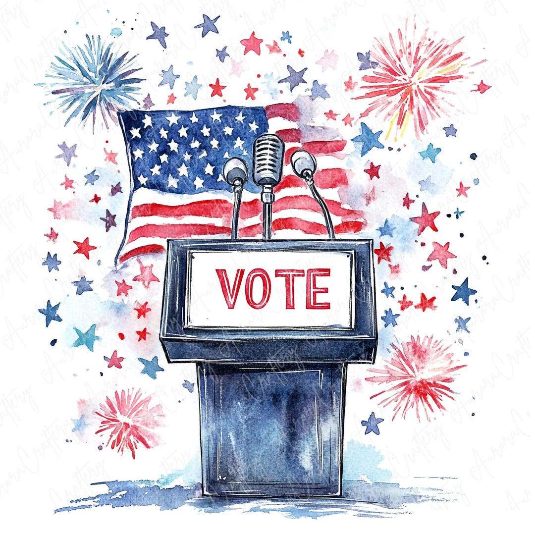 8 Watercolor American Election Clipart, Watercolor Podium Vote Banner ...