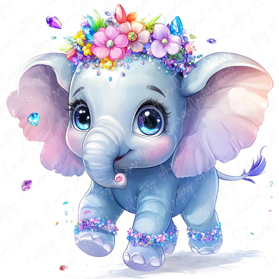 9 Watercolor Baby Elephant Princess Clipart | Cute, Colorful Elephants ...