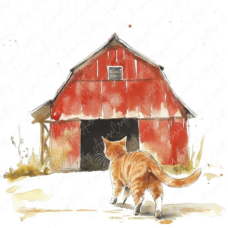 13 Cat Farm Clipart, Watercolor Farm Cats, Watercolor Cat Clipart Cute ...