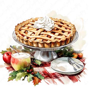 8 Watercolor Apple Pie Clipart, Traditional Dessert Clipart, Pie ...