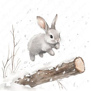 20 Watercolor Winter Rabbit Clipart, Cute Snowy Bunny Clipart, Cozy ...